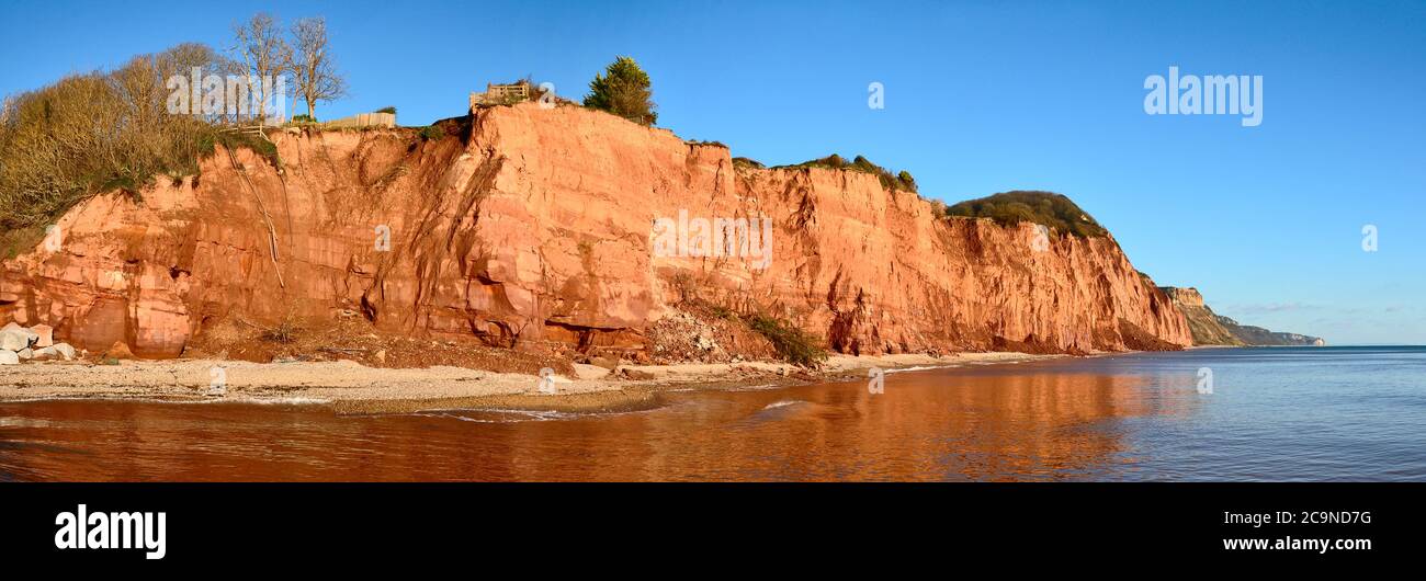 Jurassic Coast at Sidmouth showing coastal erosion and rock falls Stock ...