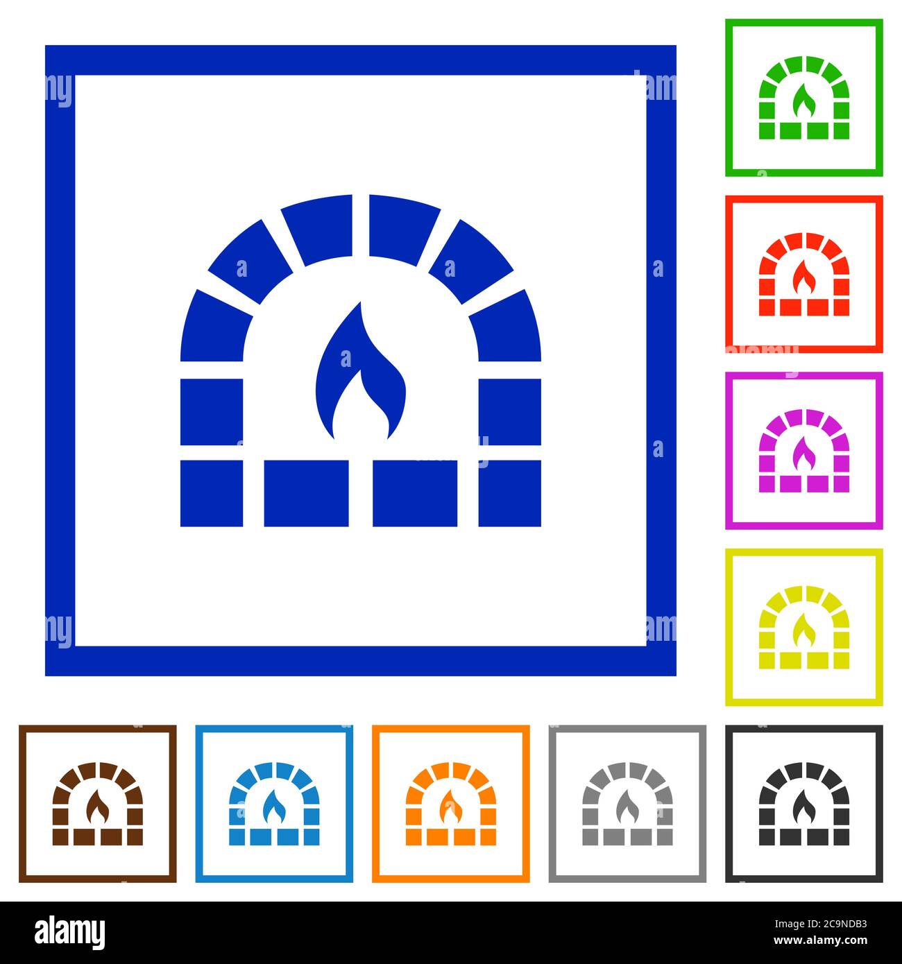 Stone oven flat color icons in square frames on white background Stock ...