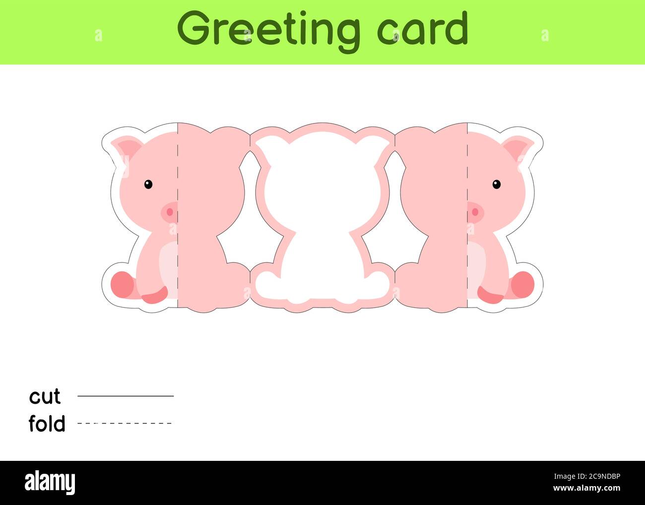Cute pig fold-a-long greeting card template. Great for birthdays, baby ...