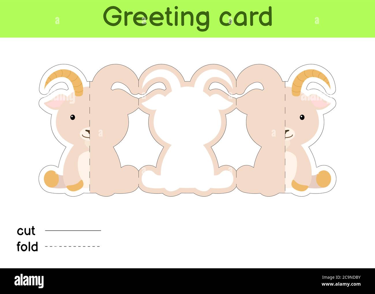 Cute goat fold-a-long greeting card template. Great for birthdays, baby ...