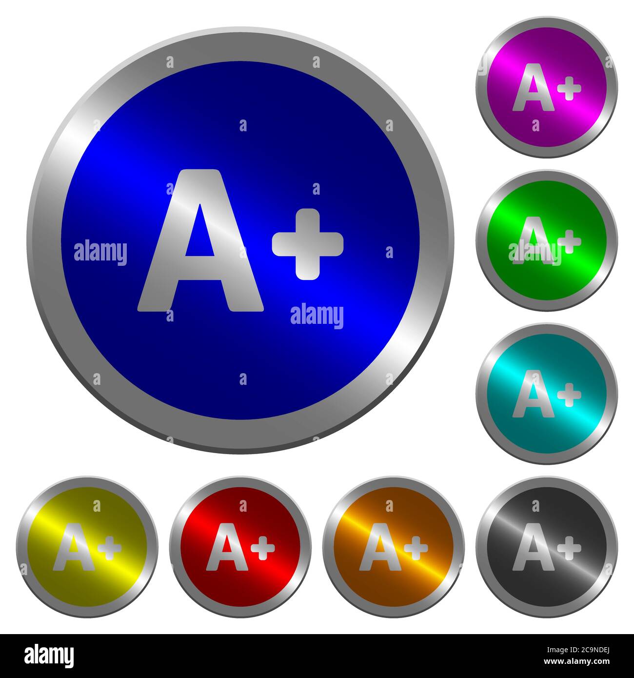 Increase font size icons on round luminous coin-like color steel ...