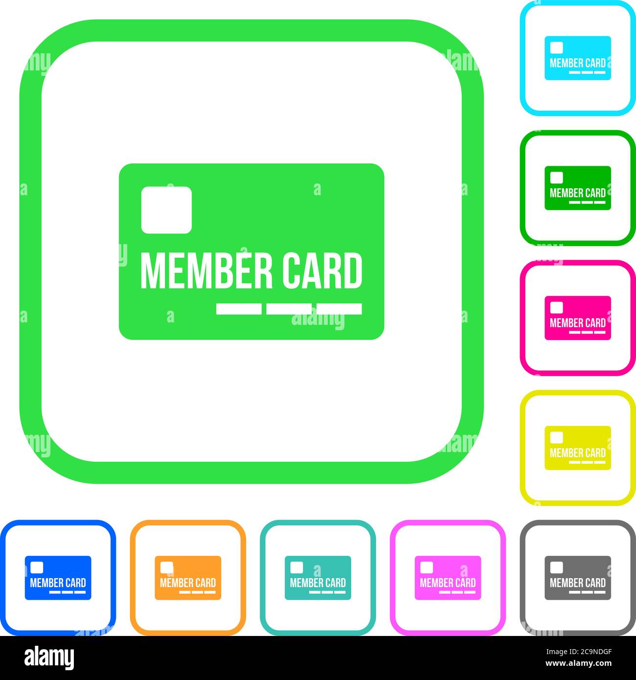 Member card vivid colored flat icons in curved borders on white ...