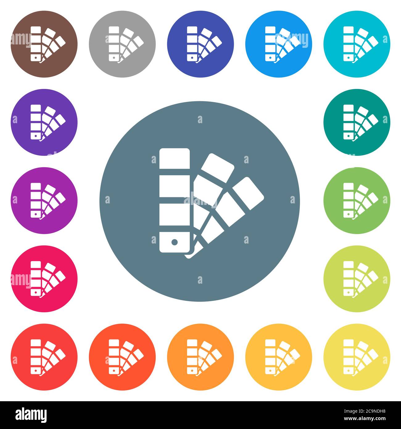 Color swatch flat white icons on round color backgrounds. 17 background ...