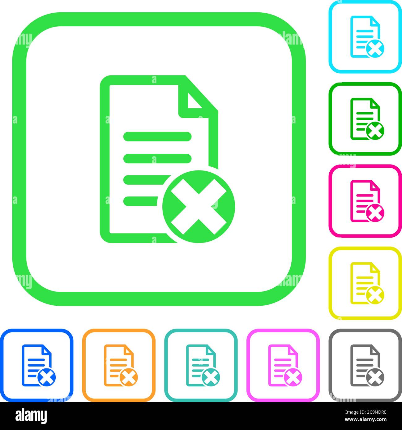 Cancel document vivid colored flat icons in curved borders on white ...