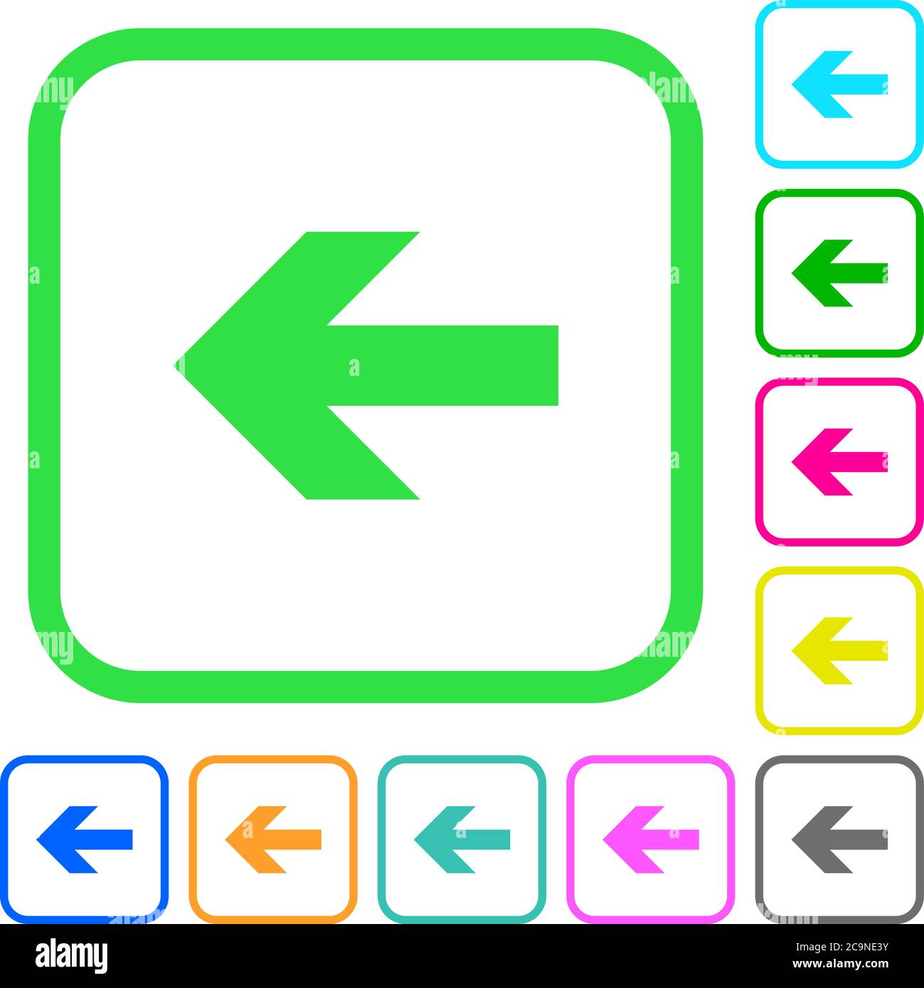 Left arrow vivid colored flat icons in curved borders on white ...