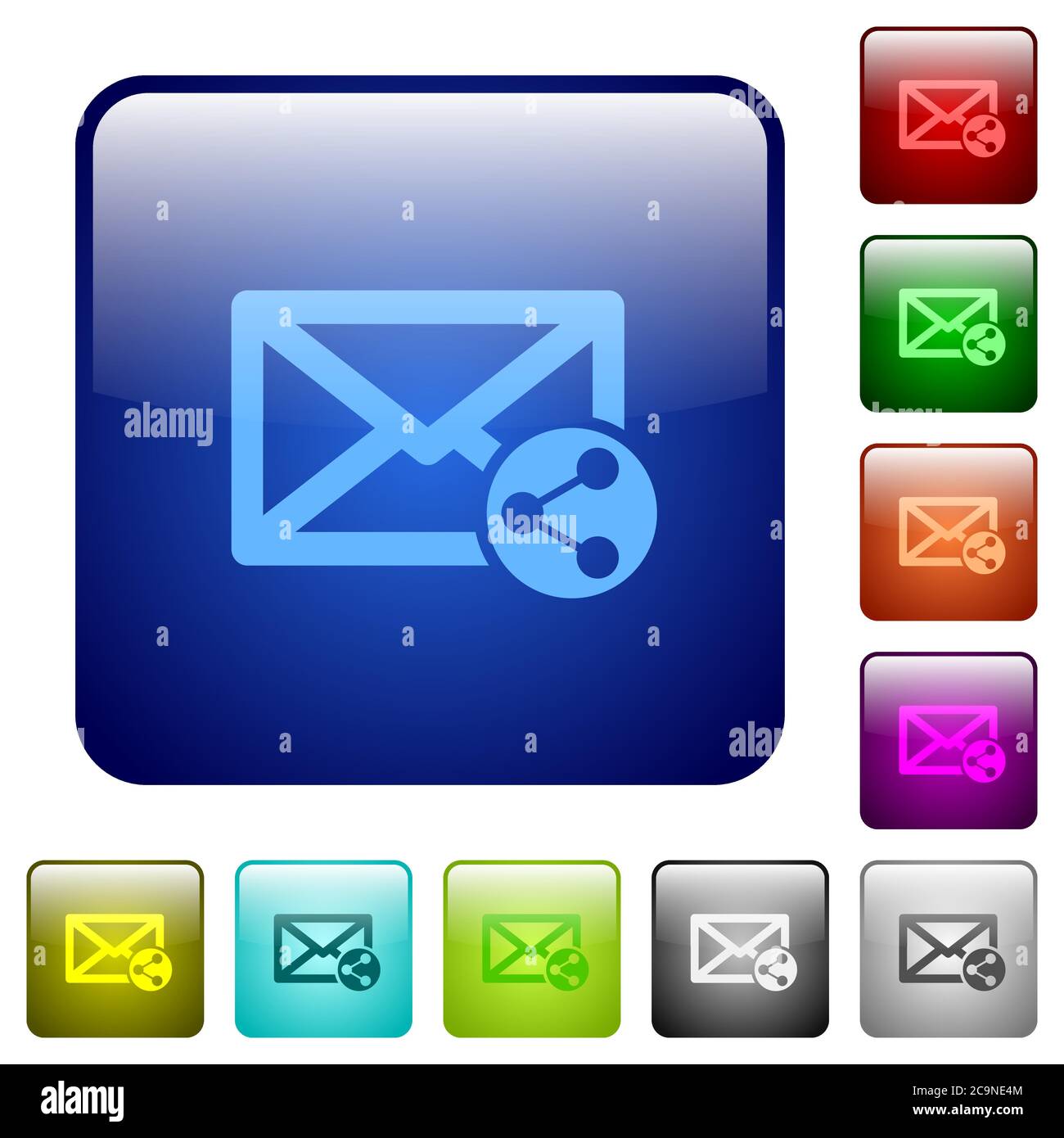 Share mail icons in rounded square color glossy button set Stock Vector ...
