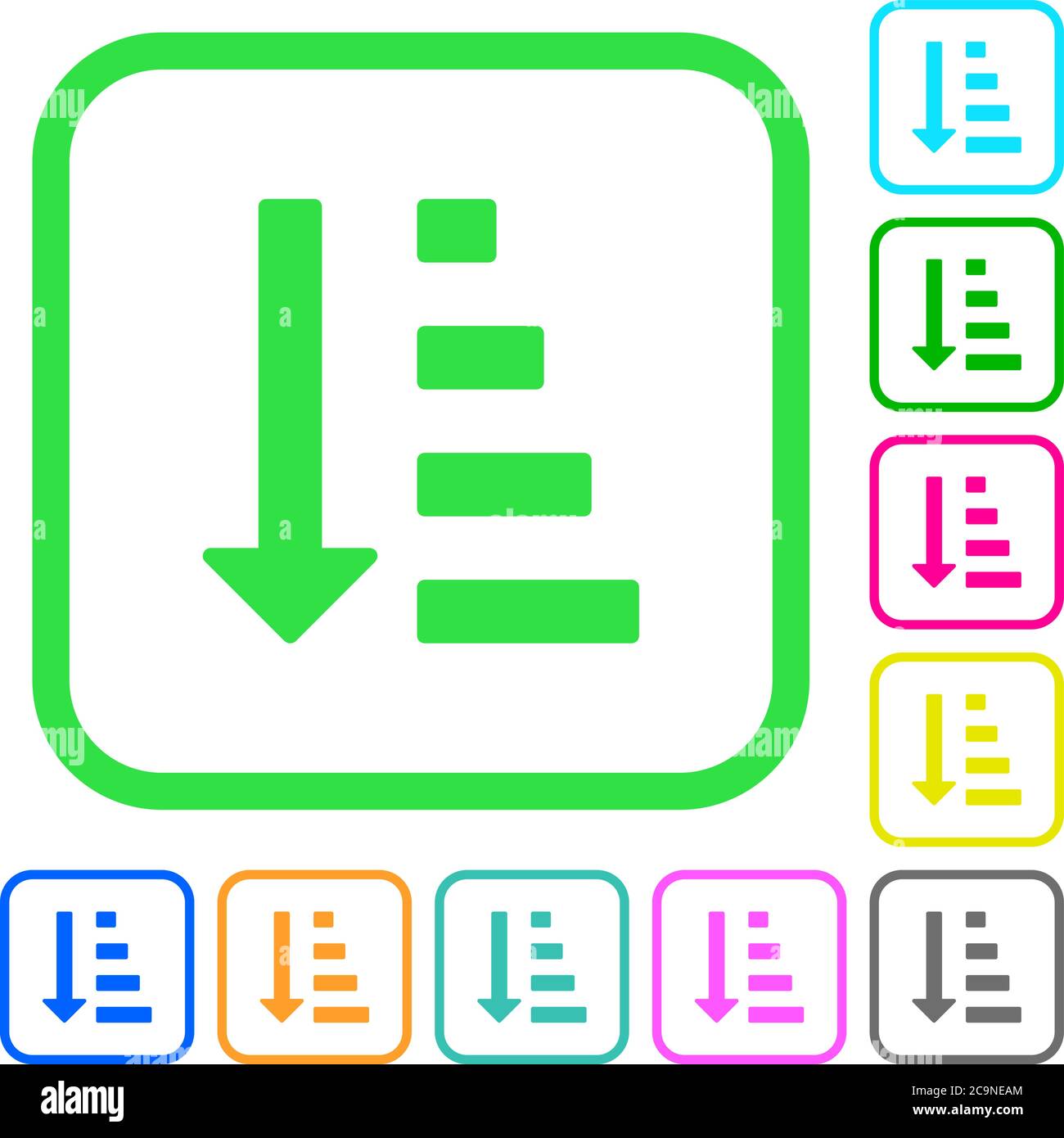 Ascending ordered list mode vivid colored flat icons in curved borders ...