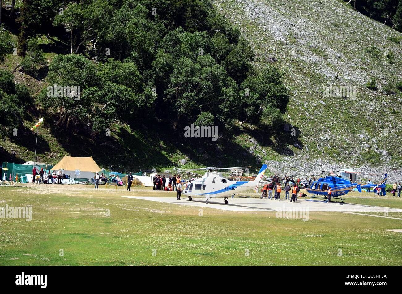 Hindu devotees visit during their pilgrimage from Baltal Base Camp to ...