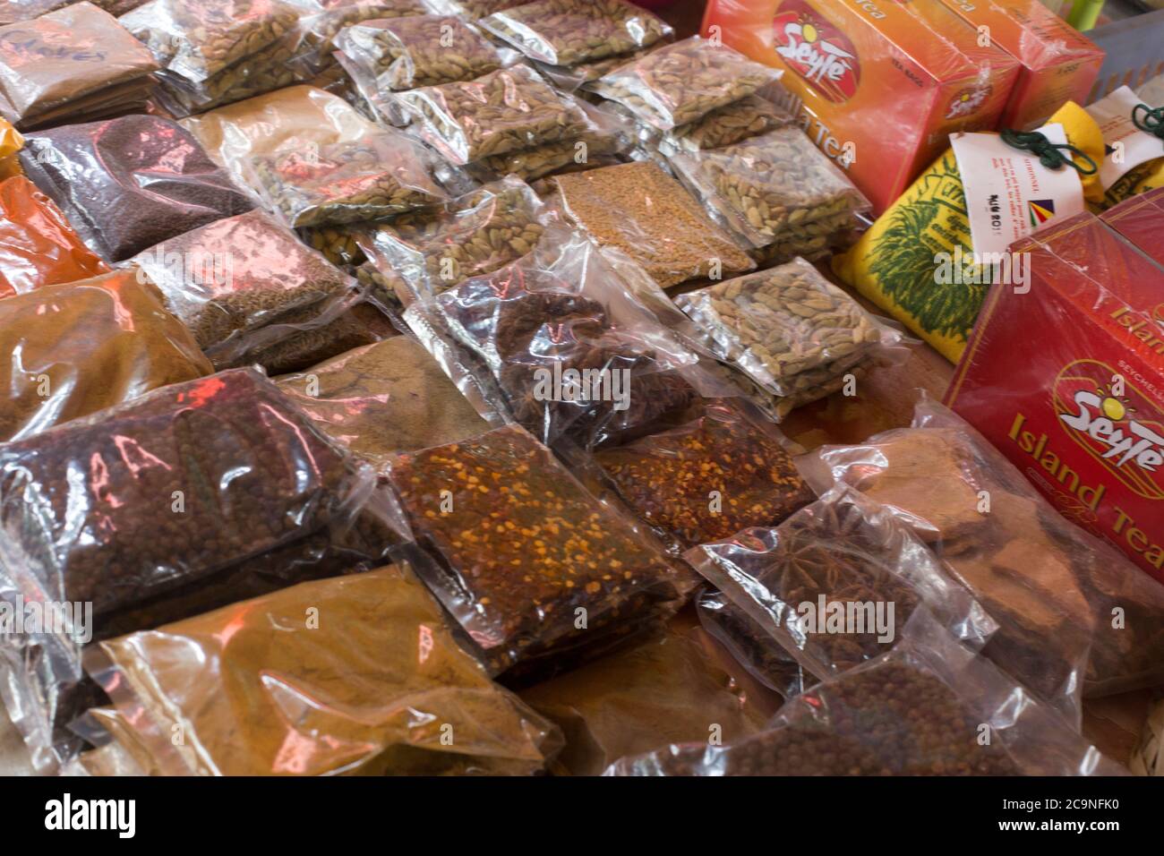 Victoria, Seychelles - April 29, 2019: spices sold at market in ...