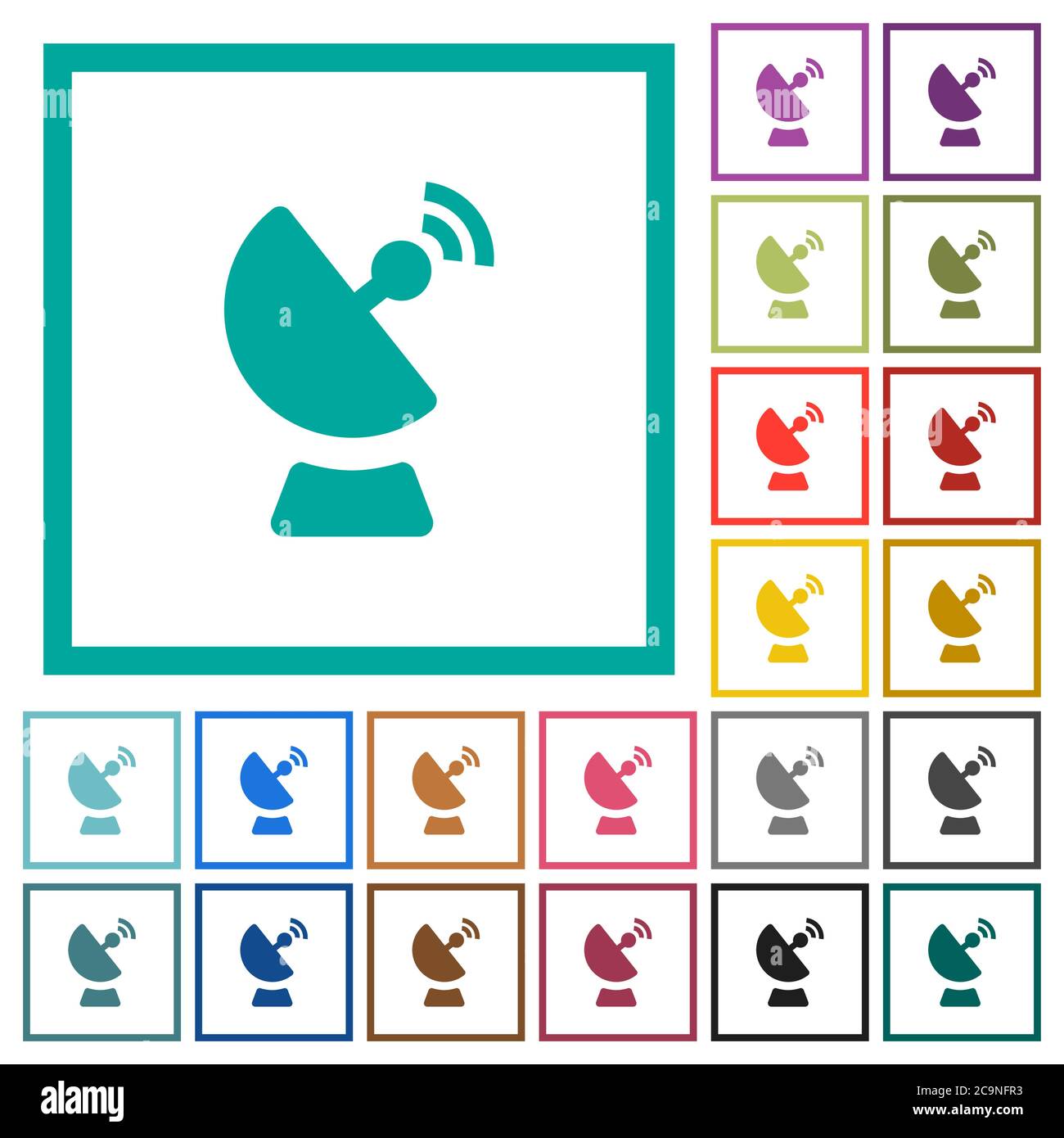 Satellite dish flat color icons with quadrant frames on white background Stock Vector Image ...