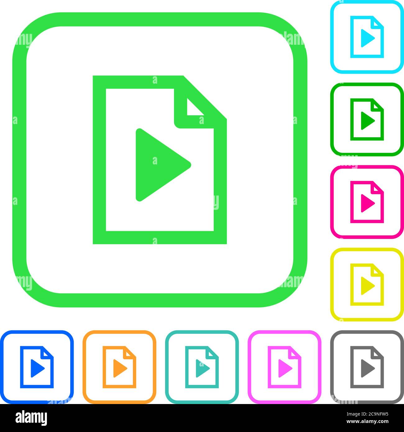 Playlist vivid colored flat icons in curved borders on white background ...