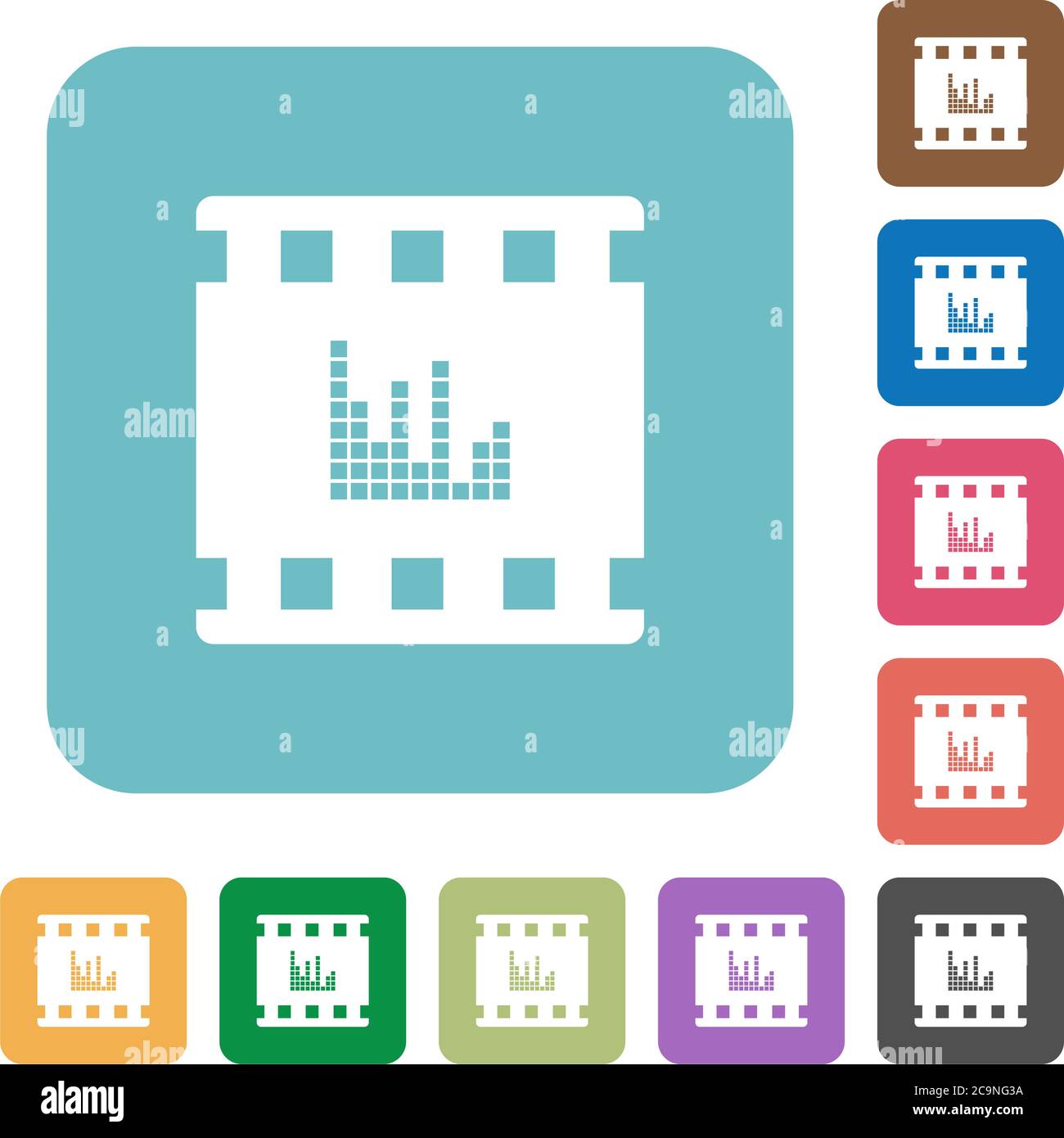 Movie sounds white flat icons on color rounded square backgrounds Stock ...