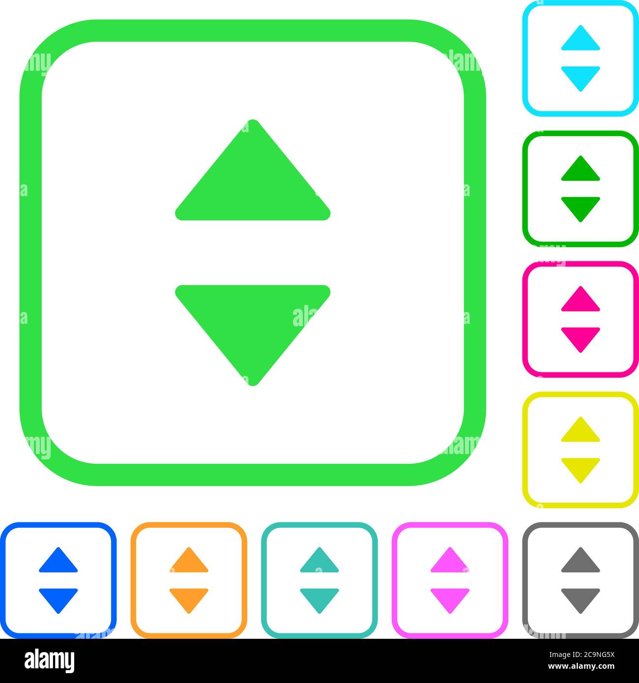Vertical control arrows vivid colored flat icons in curved borders on ...