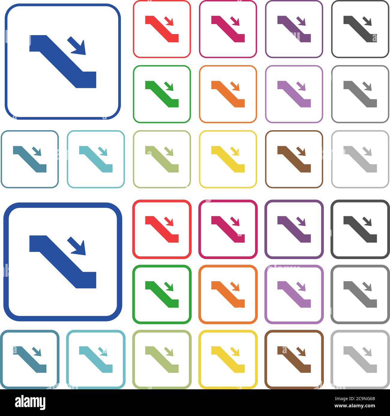 Escalator down sign color flat icons in rounded square frames. Thin and ...
