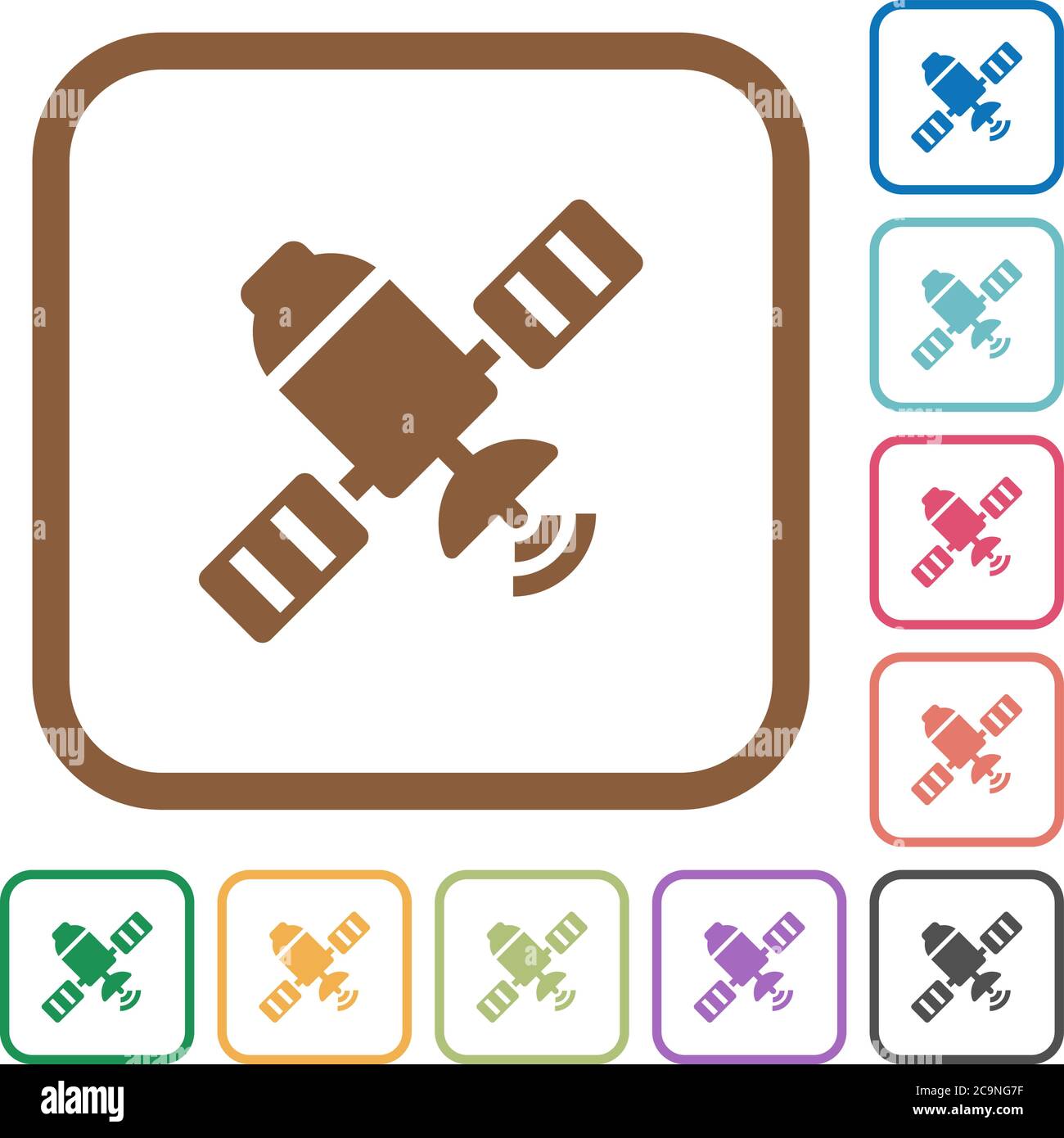 Satellite simple icons in color rounded square frames on white background Stock Vector Image ...