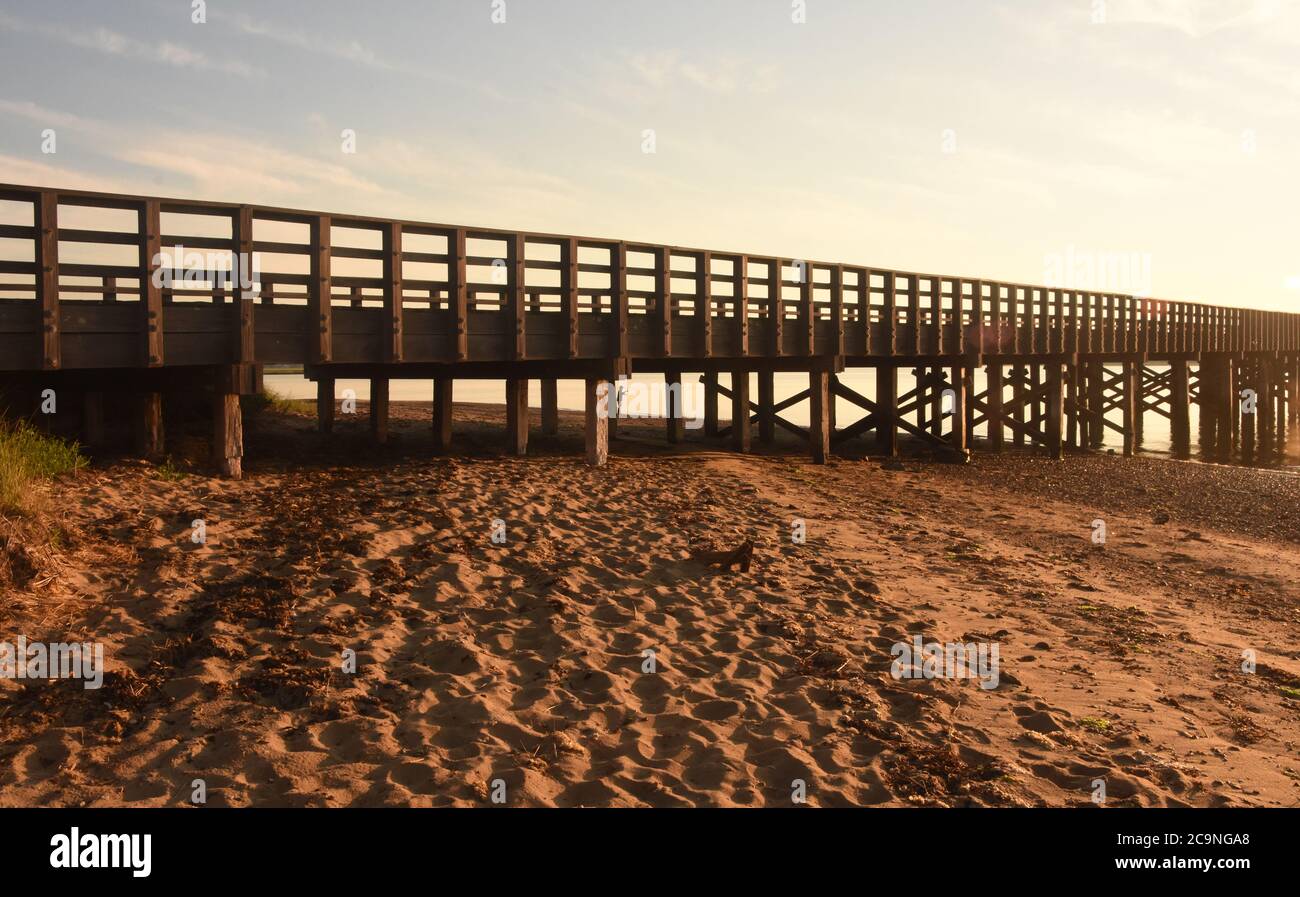 Wooden bridge along a coastal waterway and beach Stock Photo - Alamy