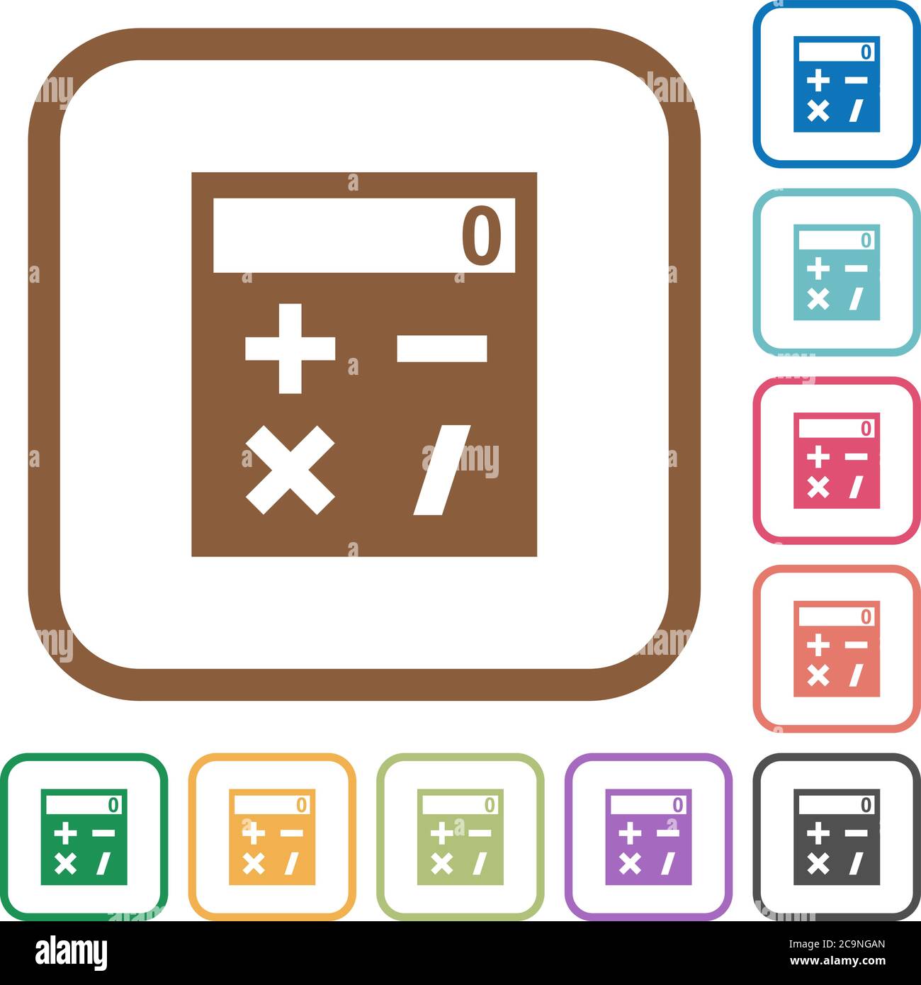 Pocket calculator simple icons in color rounded square frames on white ...