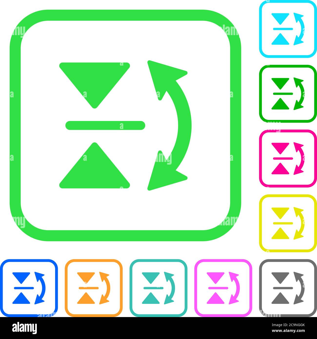 Vertical flip vivid colored flat icons in curved borders on white ...