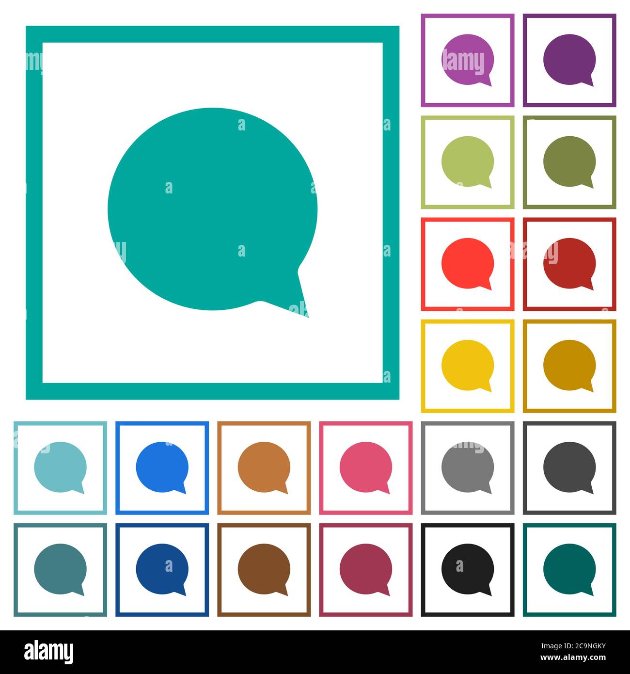 Blank chat bubble flat color icons with quadrant frames on white ...