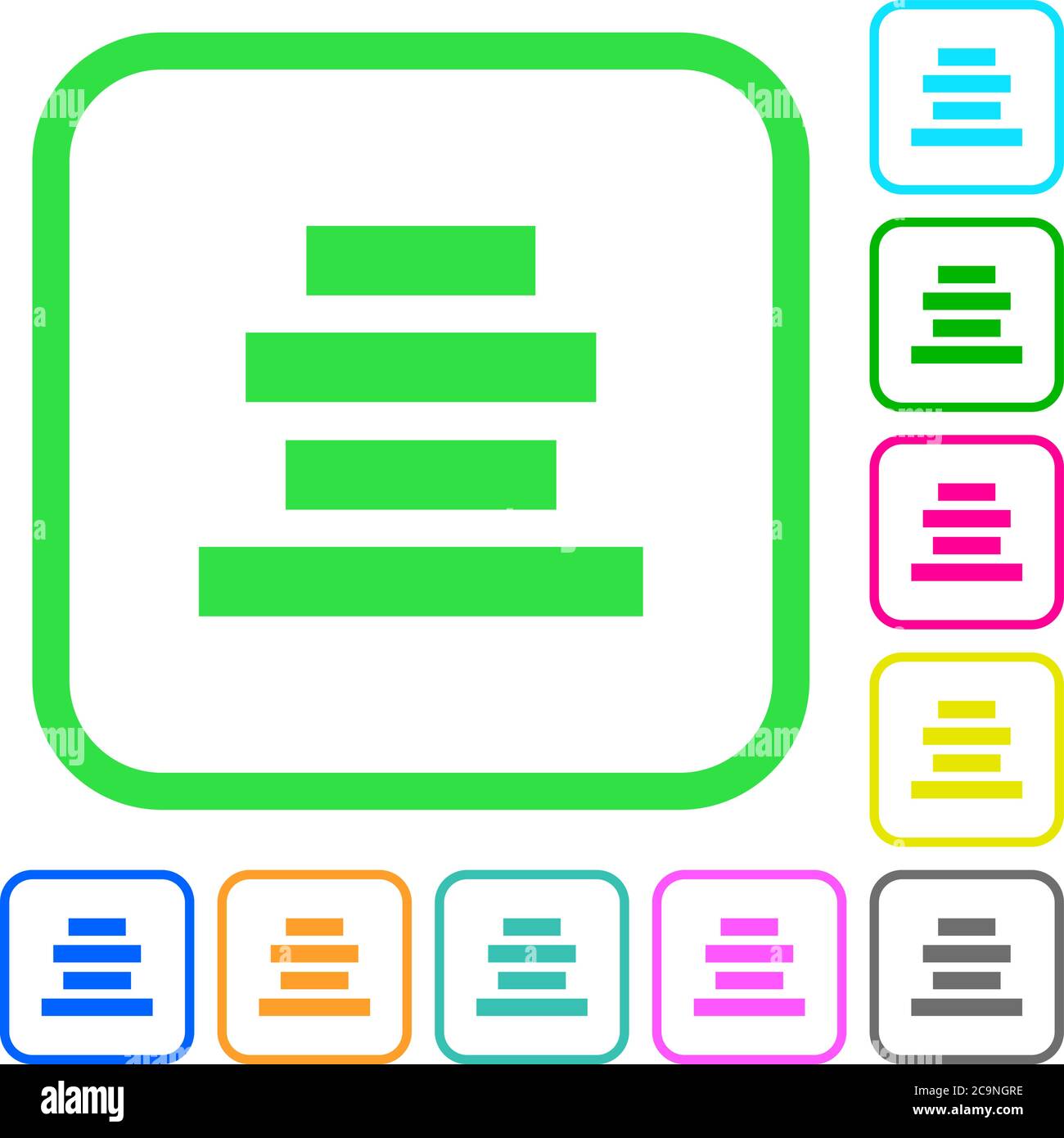 Text align center vivid colored flat icons in curved borders on white ...