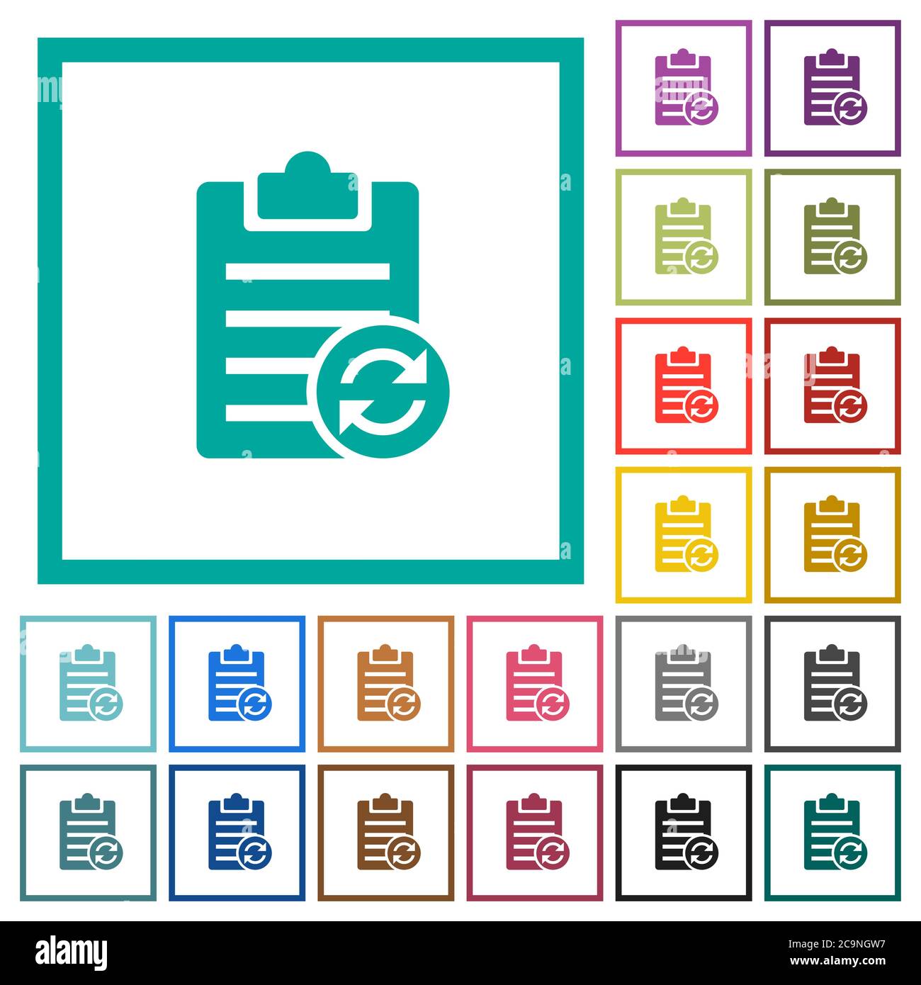 Syncronize note flat color icons with quadrant frames on white background Stock Vector Image ...