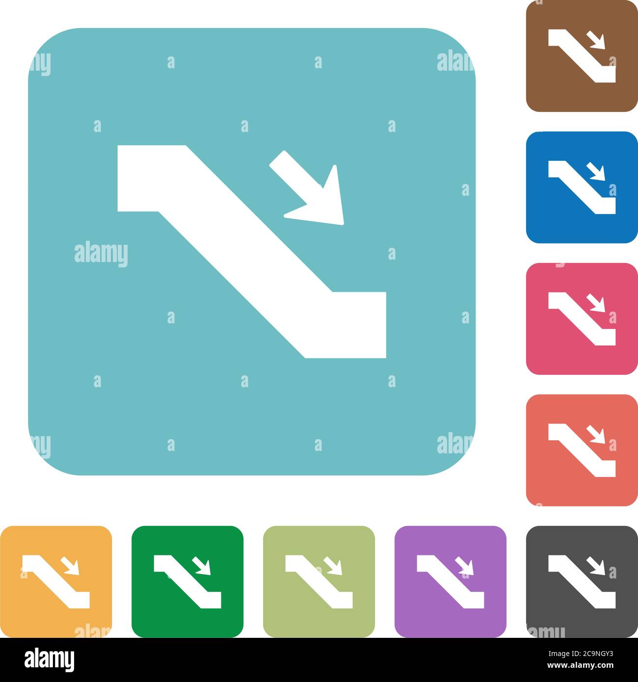 Escalator down sign white flat icons on color rounded square backgrounds Stock Vector Image ...