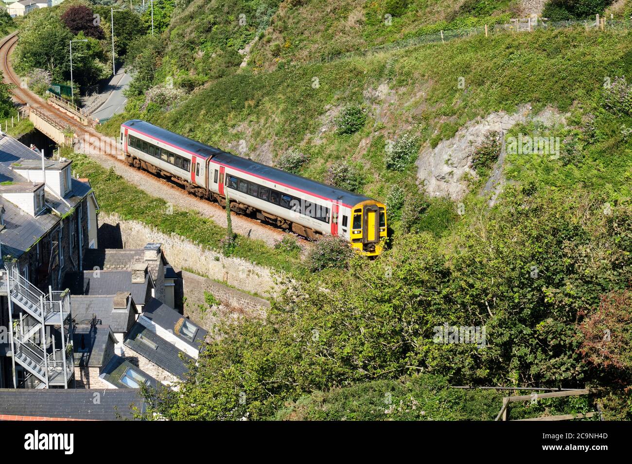 Train on the Cambrian Coast line at Aberdovey, Gwynedd, Wales Stock ...
