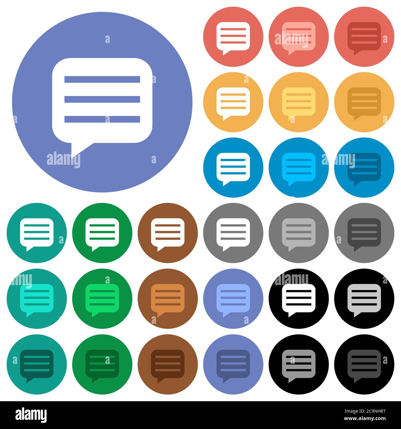 Message box with rows multi colored flat icons on round backgrounds ...