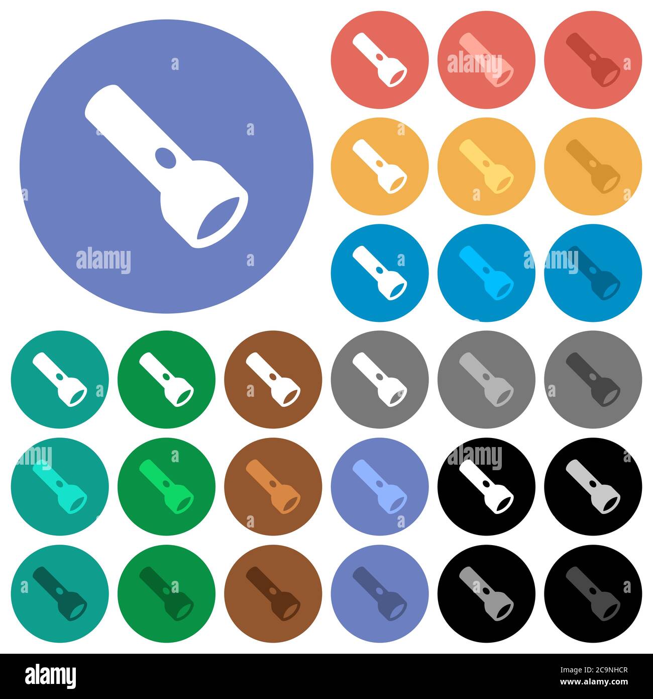 Flashlight multi colored flat icons on round backgrounds. Included ...