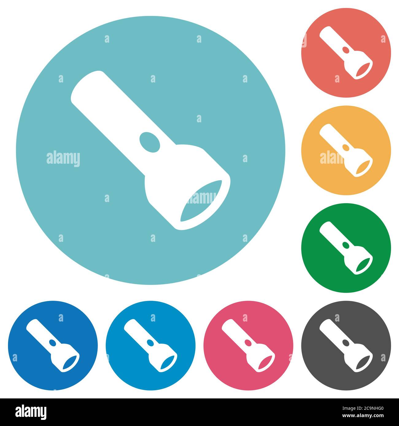 Flashlight flat white icons on round color backgrounds Stock Vector ...