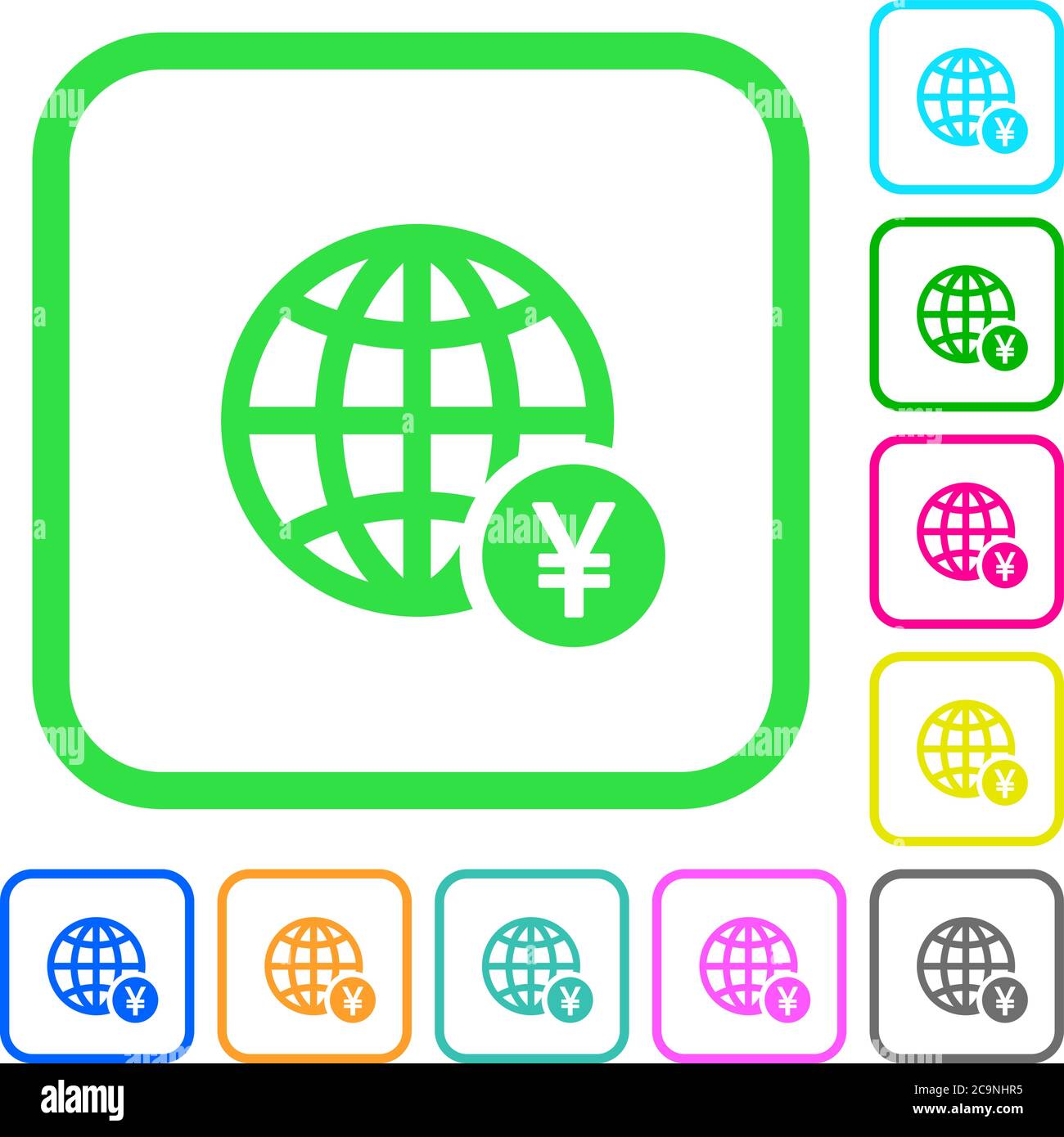 Online Yen payment vivid colored flat icons in curved borders on white ...