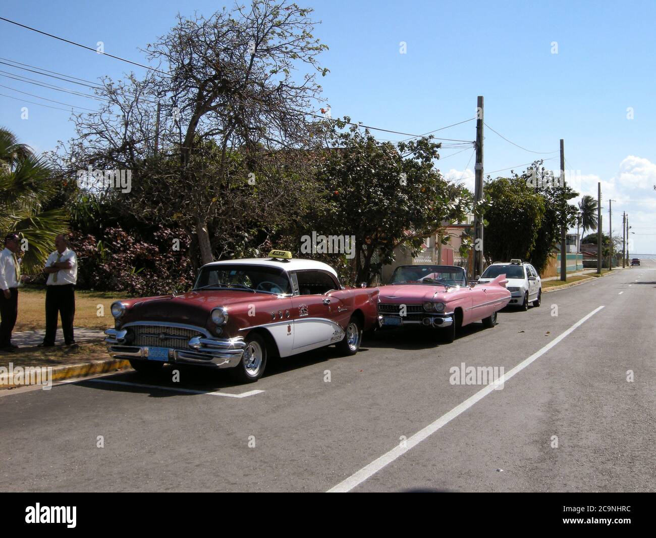 Vintage Cuban taxis waiting at a taxi stand in Varadero Cuba Stock ...