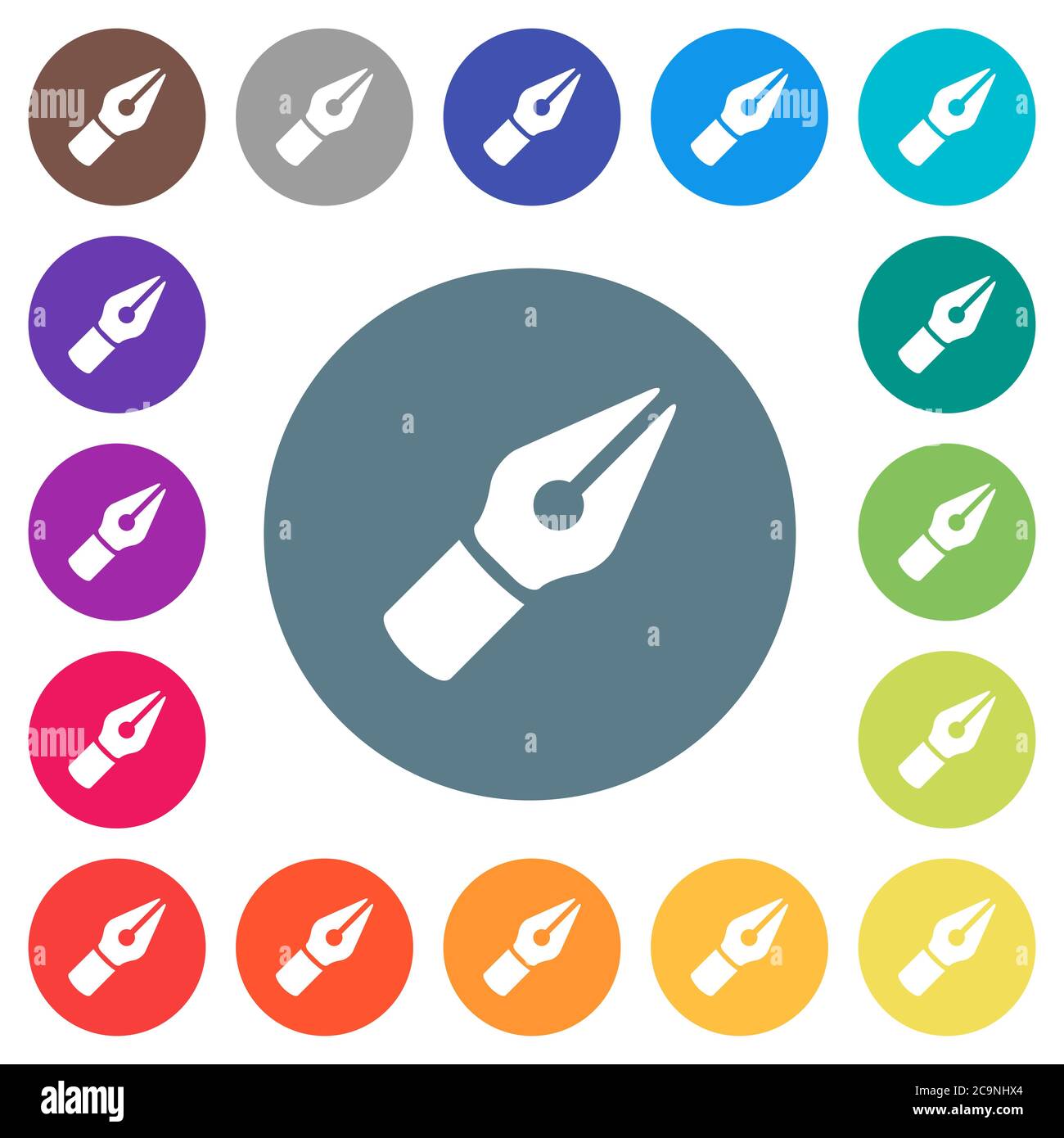 Vector pen flat white icons on round color backgrounds. 17 background ...