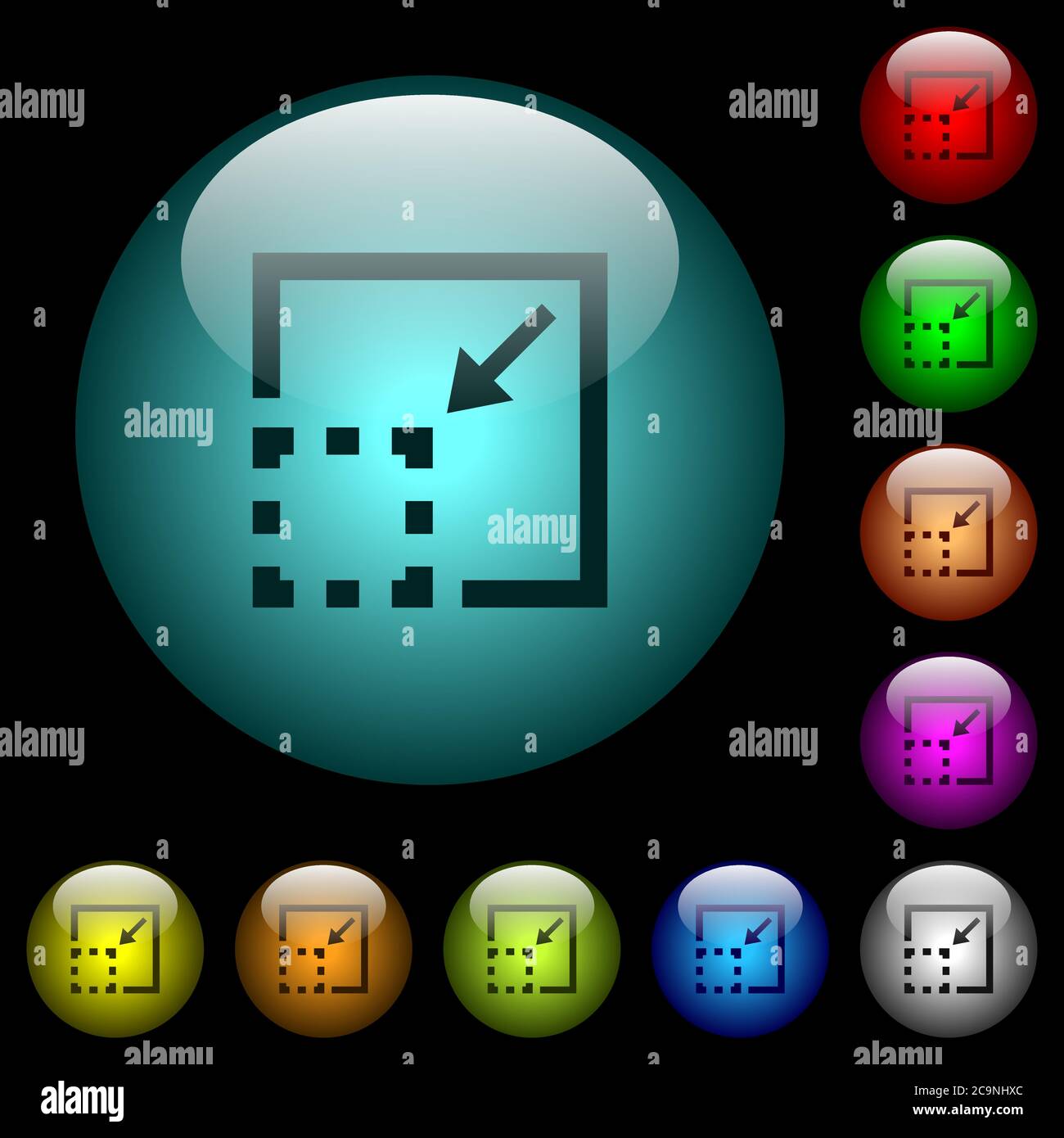 Minimize element icons in color illuminated spherical glass buttons on ...