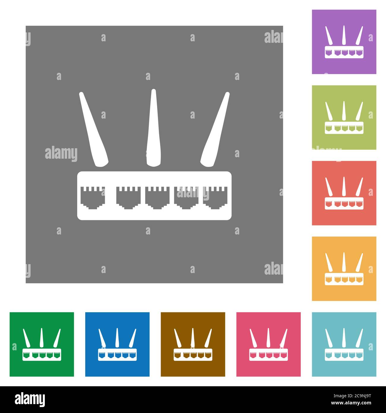 Wireless router flat icons on simple color square backgrounds Stock ...