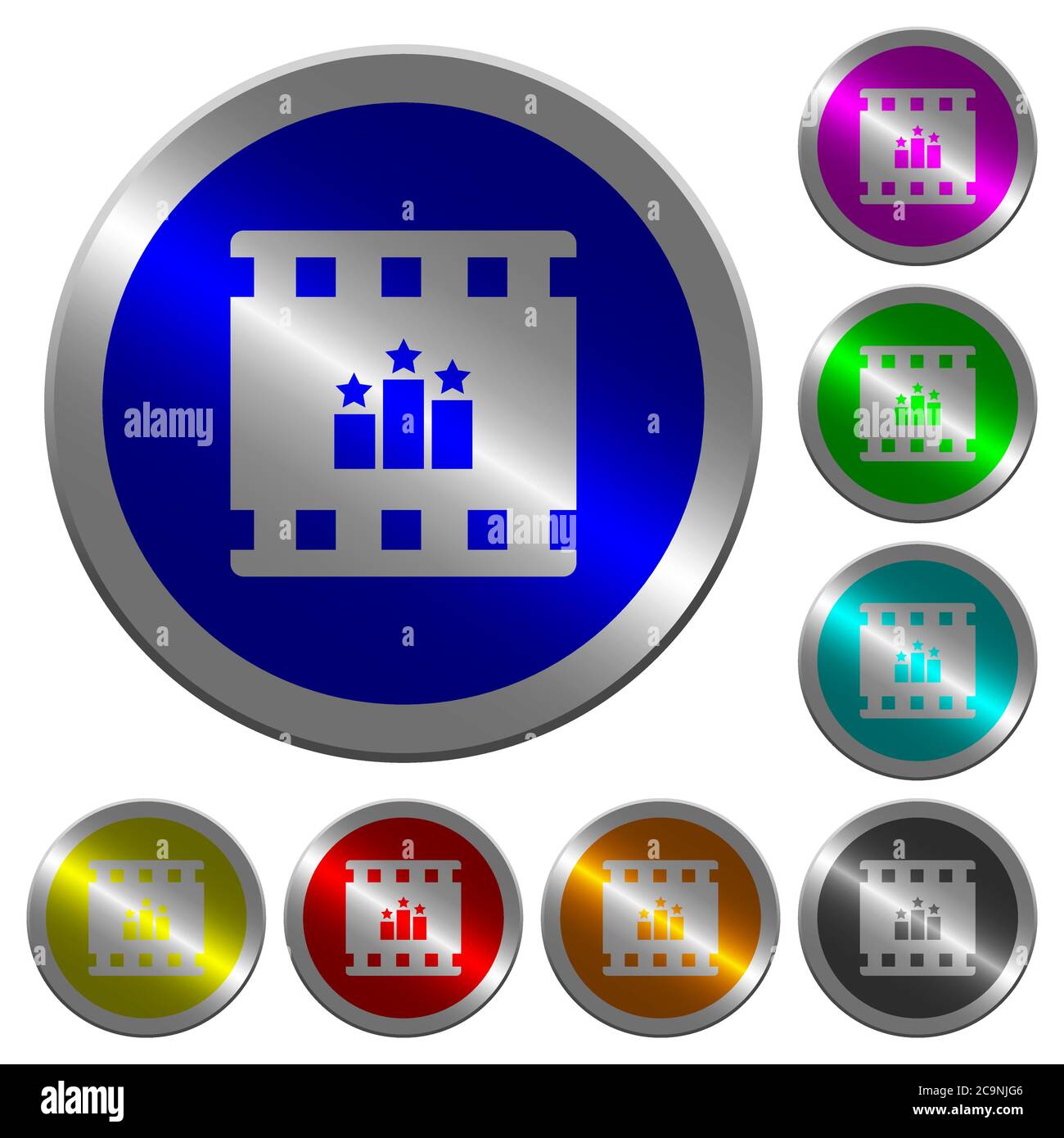 rank movie icons on round luminous coin-like color steel buttons Stock ...