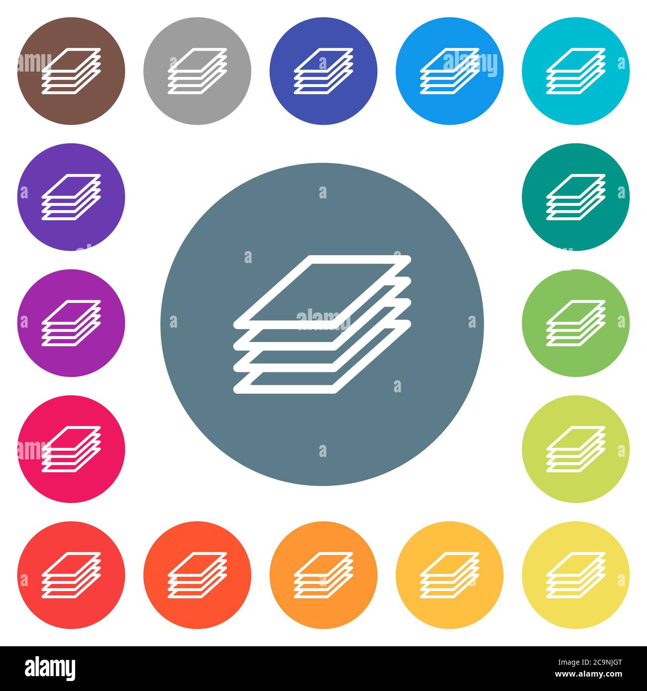 Printing papers flat white icons on round color backgrounds. 17 ...