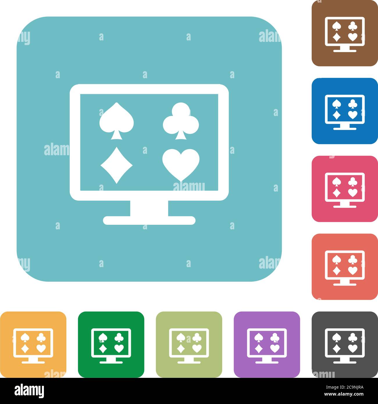 Online gambling white flat icons on color rounded square backgrounds ...