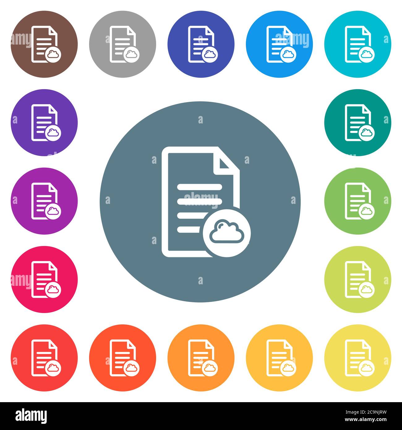 Cloud document flat white icons on round color backgrounds. 17 ...