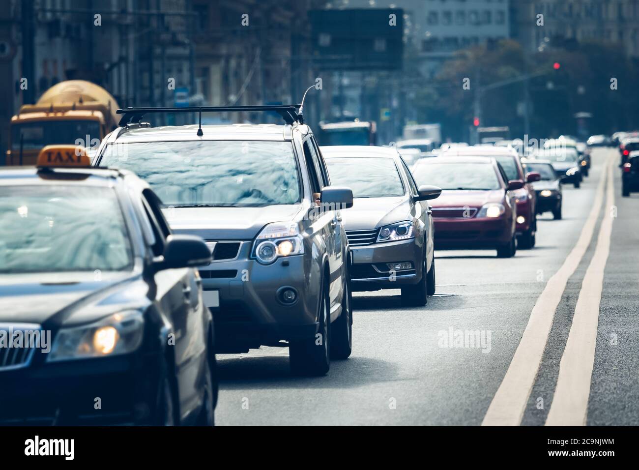 Cars standing in a line during traffic jam Stock Photo - Alamy