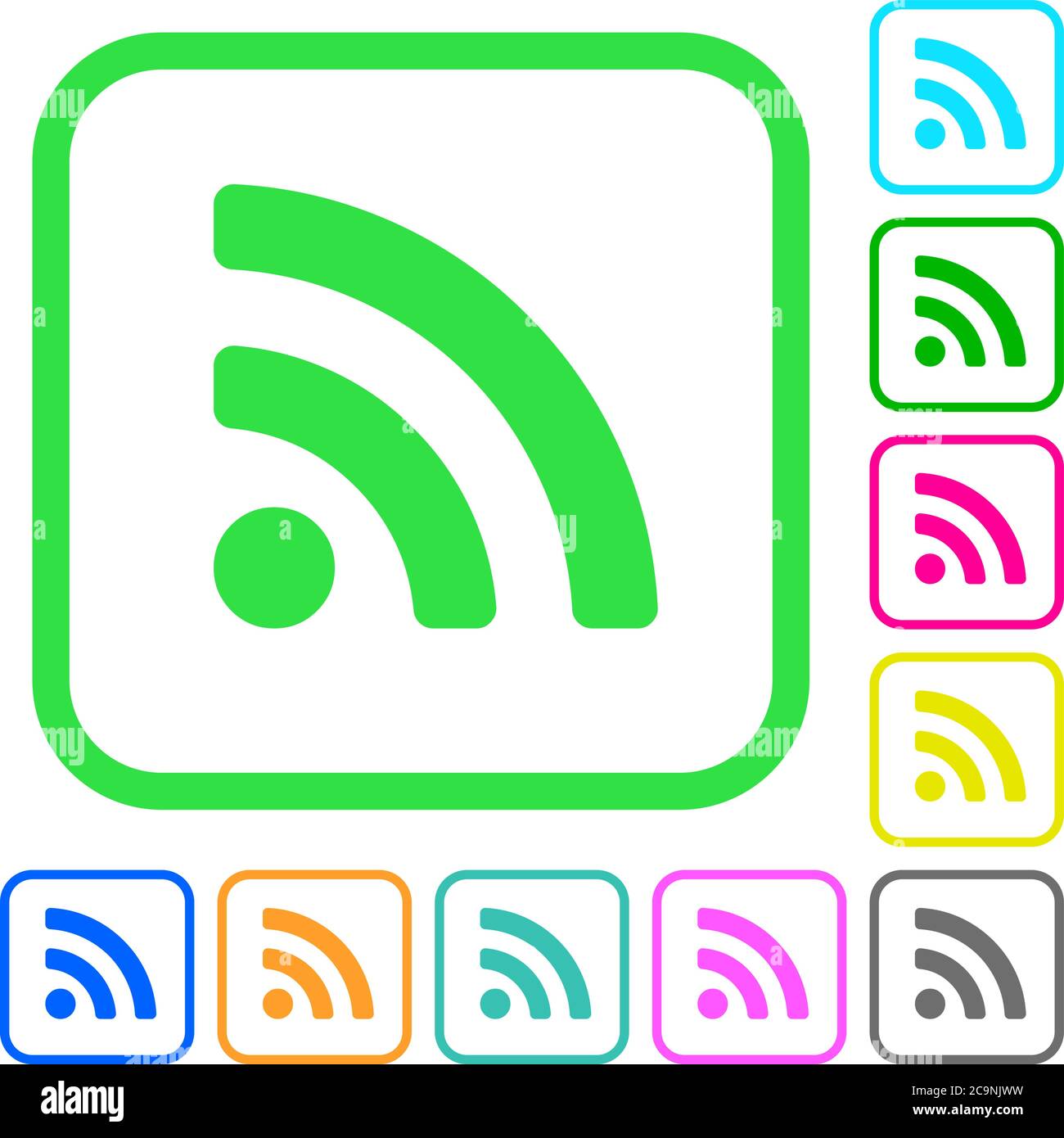 Radio signal vivid colored flat icons in curved borders on white ...