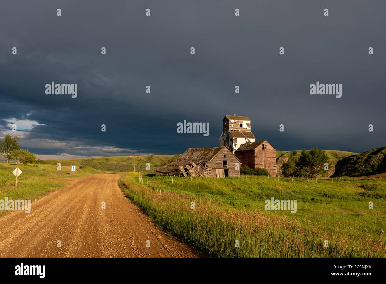 Old abandoned grain elevator in the badlands ghost town of Sharples ...