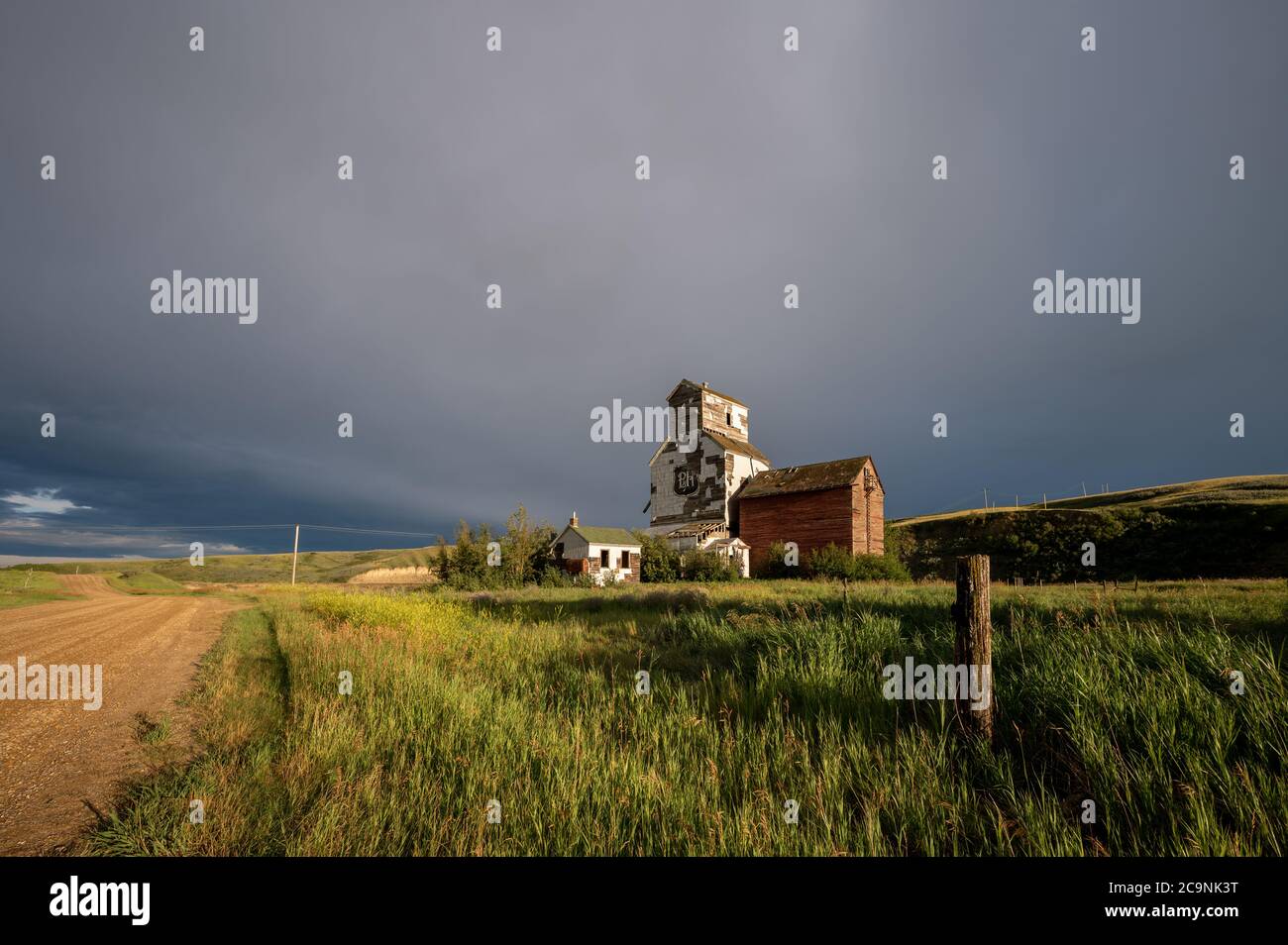 Old abandoned grain elevator in the badlands ghost town of Sharples ...