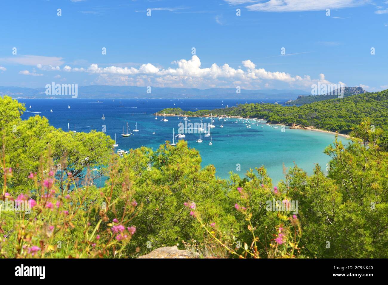 Porquerolles island Courtade beach from Fort Ste Agathe Stock Photo - Alamy