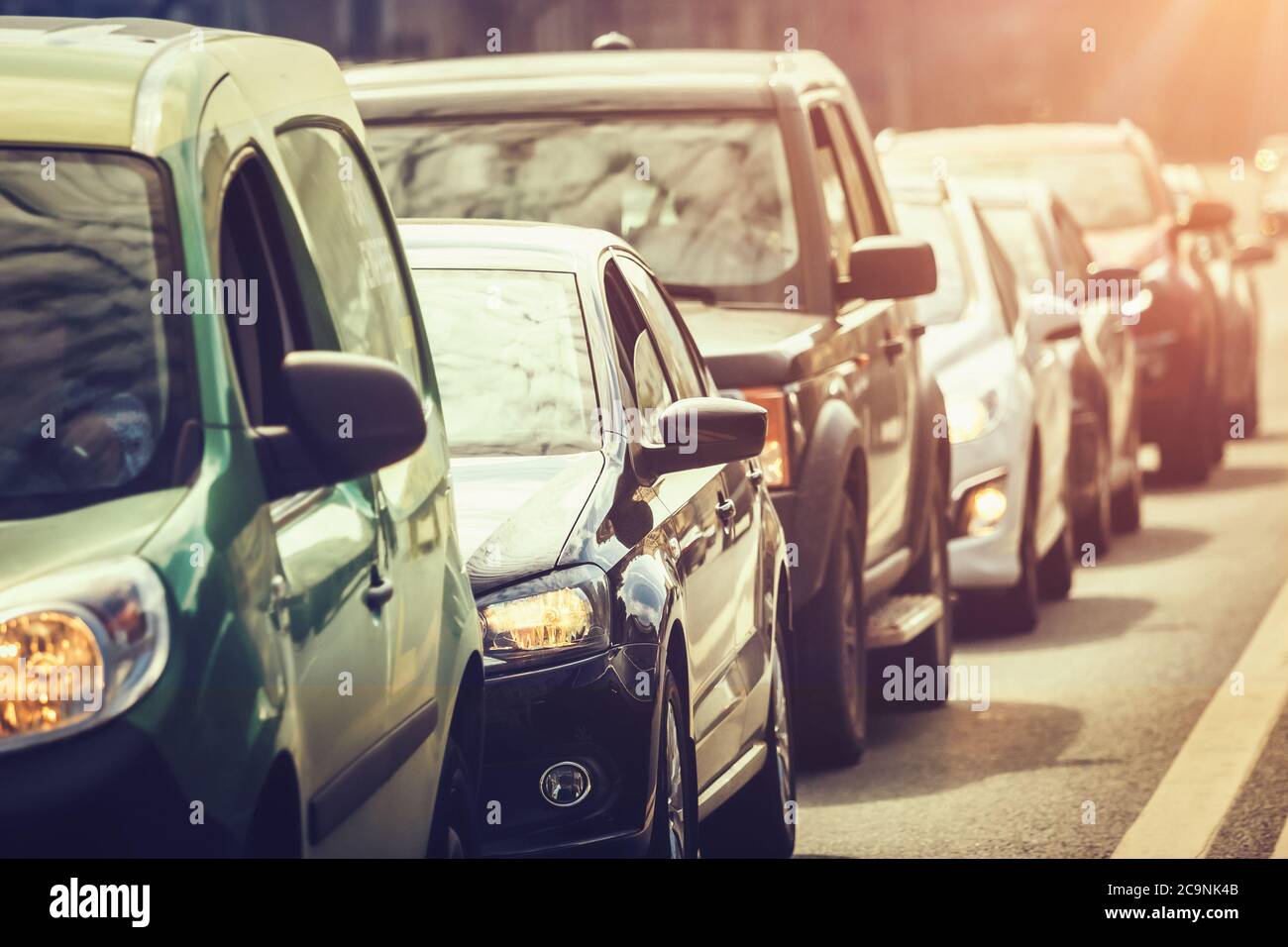 Cars standing in a line during traffic jam Stock Photo - Alamy