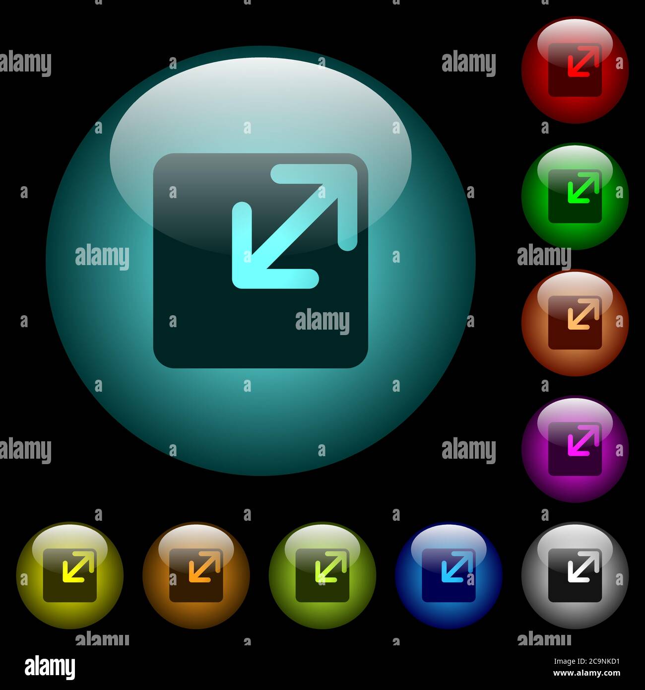Resize window icons in color illuminated spherical glass buttons on ...