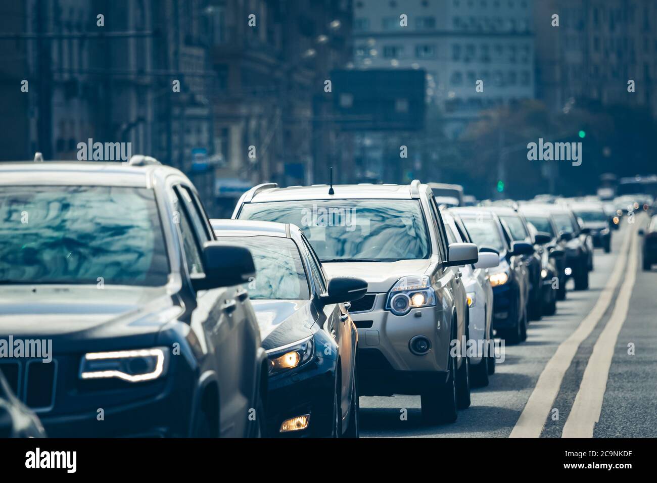 Cars standing in a line during traffic jam Stock Photo - Alamy