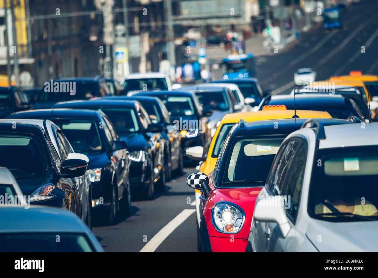 Cars standing in a queue during rush hour Stock Photo - Alamy