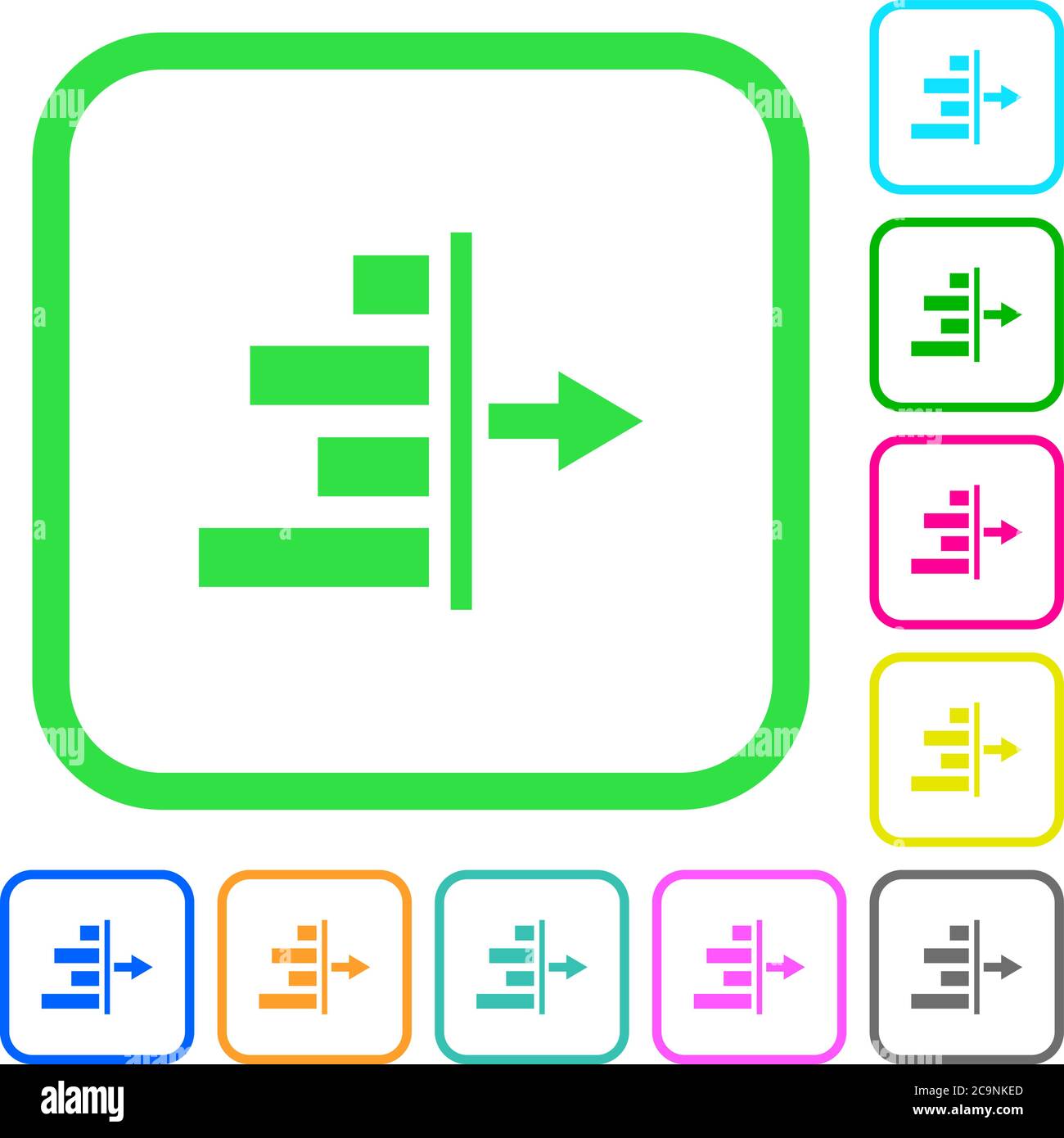 Decrease right indentation of content vivid colored flat icons in curved borders on white ...