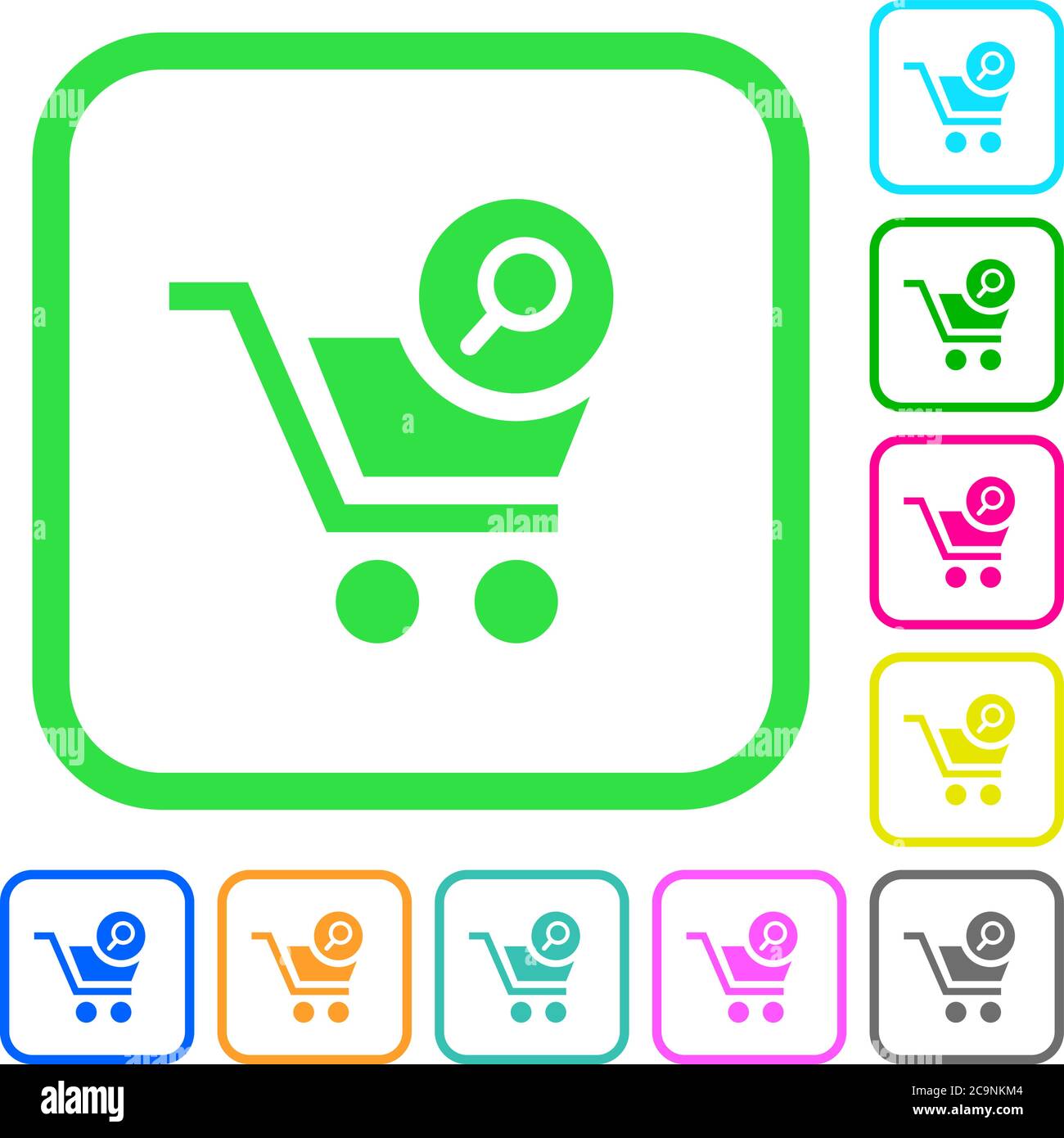 Search cart item vivid colored flat icons in curved borders on white ...